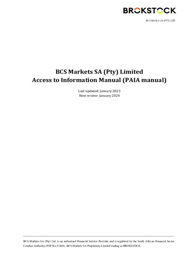 Fillable Online BCS Markets SA (Pty) Limited Access to Information ... Fax Email Print - pdfFiller