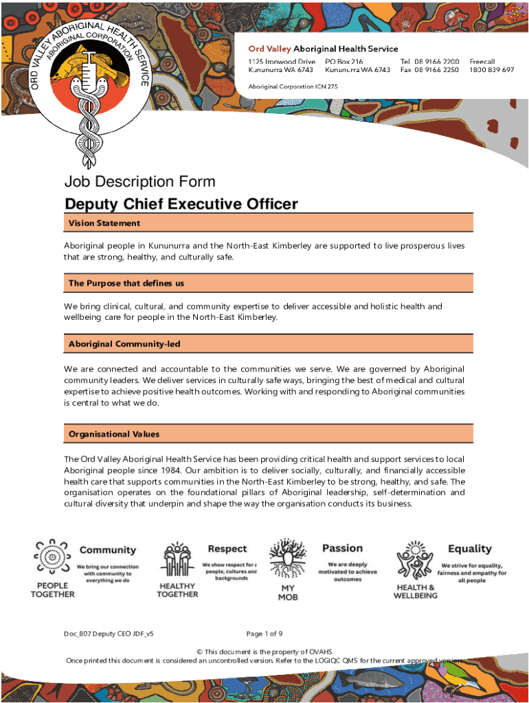 Fillable Online Job Description Form Deputy Chief Executive Officer Fax ...