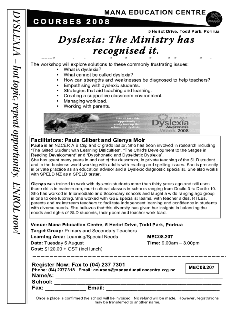 Fillable Online MEC08.207 Dyslexia - Mana -.doc Fax Email Print - pdfFiller