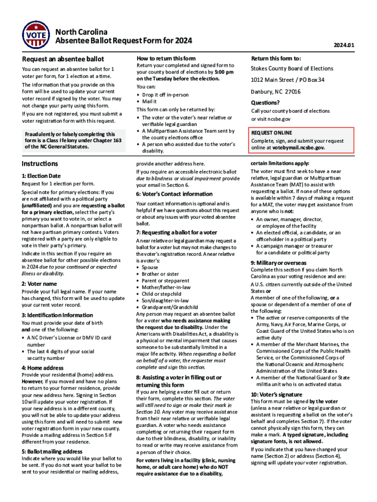 Fillable Online Absentee Ballot Request Form for 2024 Fax Email Print ...