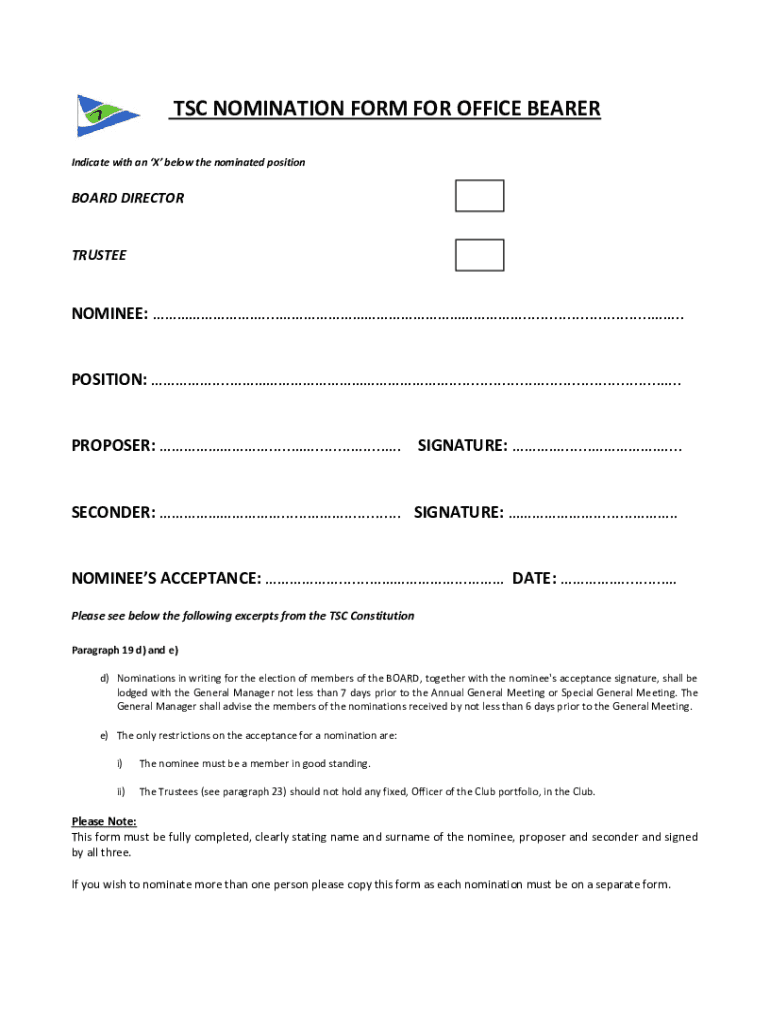 Fillable Online TSC Nomination Form Fax Email Print - pdfFiller