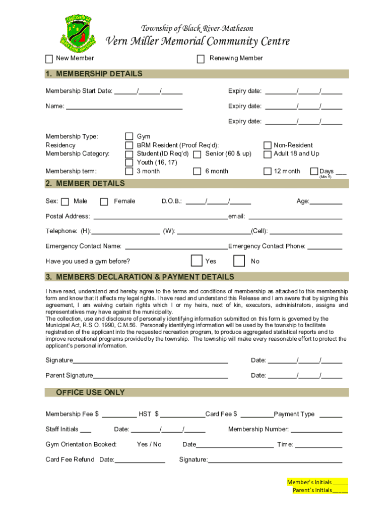 Fillable Online Family Annual Fitness Membership (Resident) Fax Email ...