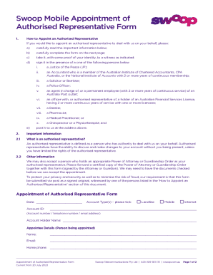 Fillable Online Swoop Mobile Appointment of Authorised Representative ...