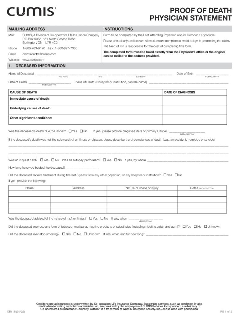 Fillable Online Credit, Mortgage and Member's Term Life Claims - CUMIS ...