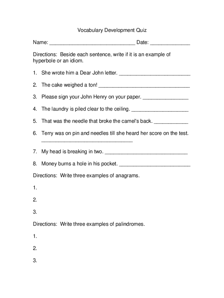 Fillable Online Vocabulary Types Quiz.doc Fax Email Print - pdfFiller