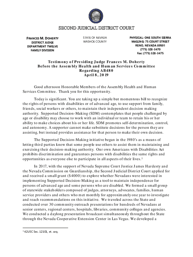 Fillable Online Hon Frances Doherty Presiding Judge, Nevada District ...