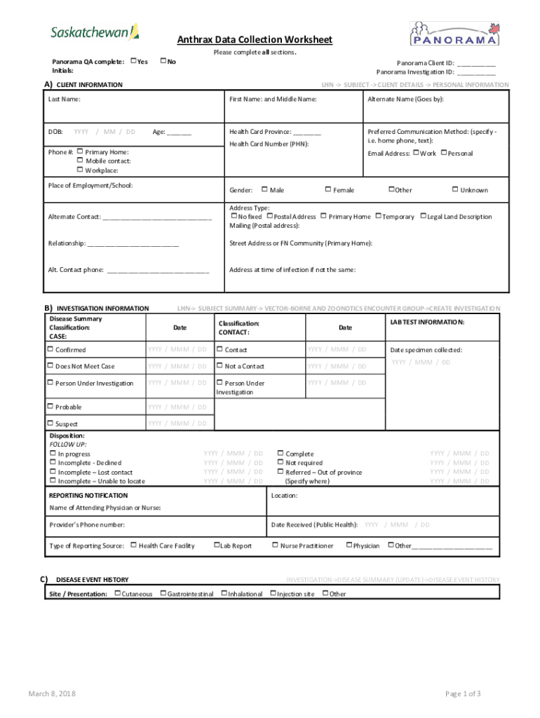 Fillable Online Anthrax Data Collection Worksheet Fax Email Print ...