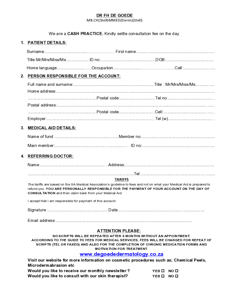 Fillable Online dr fh de goede - DeGoede Dermatology Fax Email Print ...