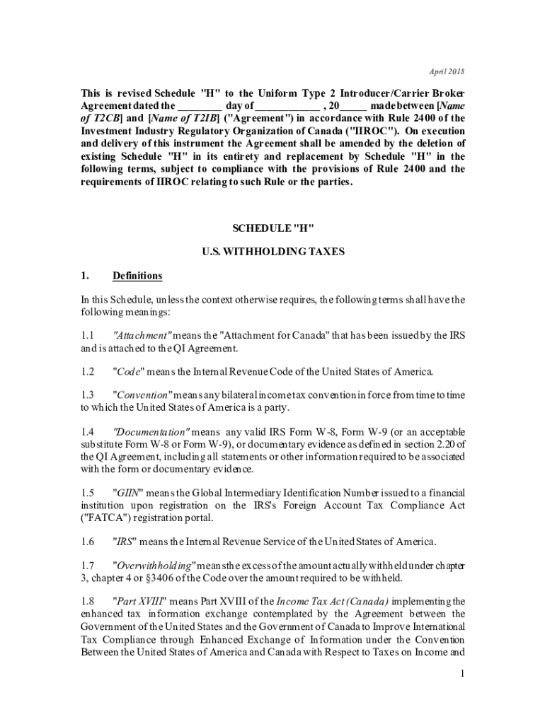 Fillable Online SCHEDULE "H" U.S. WITHHOLDING TAXES. SCHEDULE "H" U.S. WITHHOLDING TAXES Fax ...