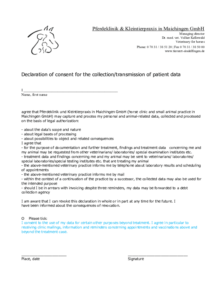 Fillable Online Declaration of consent of the collection Fax Email ...