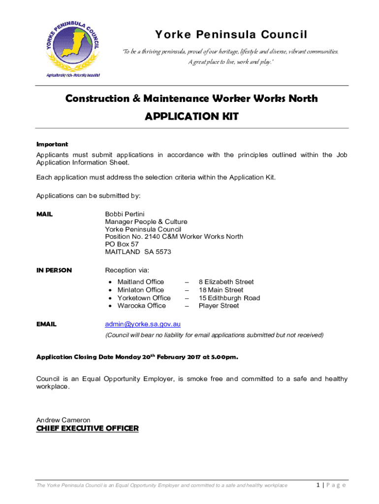 Fillable Online yorke sa gov Construction & Maintenance Worker Works North APPLICATION ... Fax ...