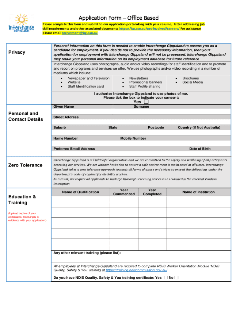 Fillable Online Application FormOffice Based Fax Email Print - pdfFiller