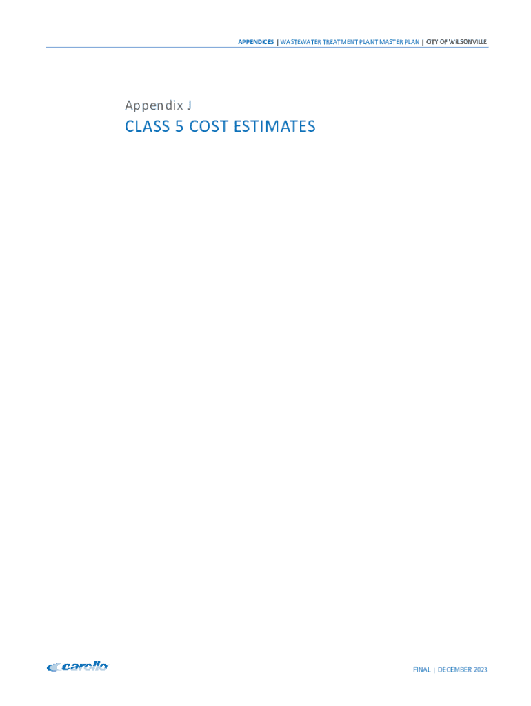 Fillable Online Appendix J // Class 5 Cost Estimates - City of ...