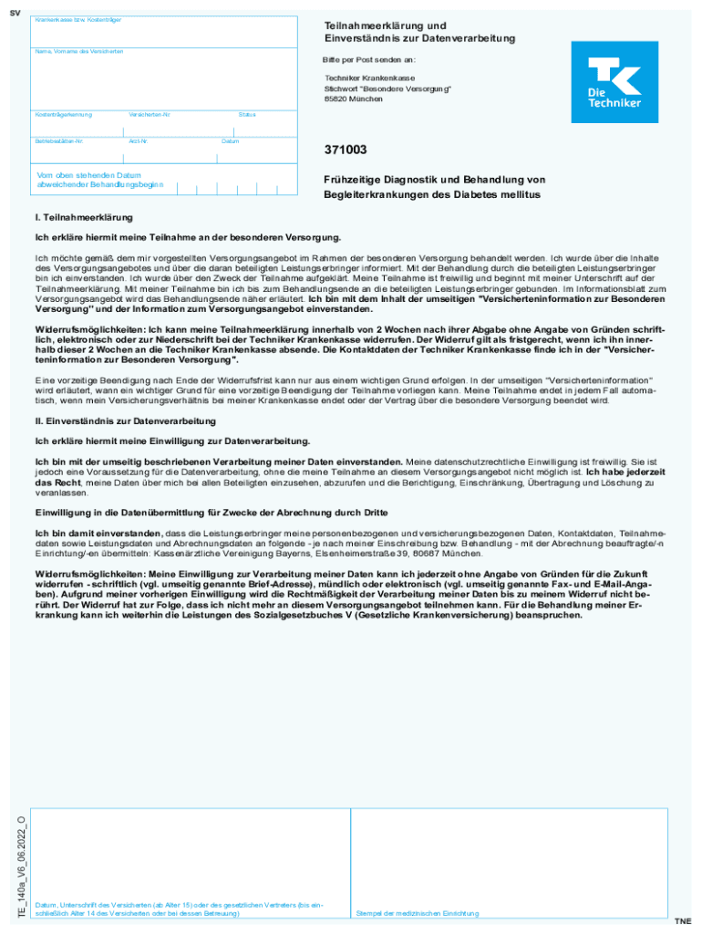 Ausfüllbar Online KVB -FORM-Diabetesvertrag-Teilnahme-Versicherter-TK ...
