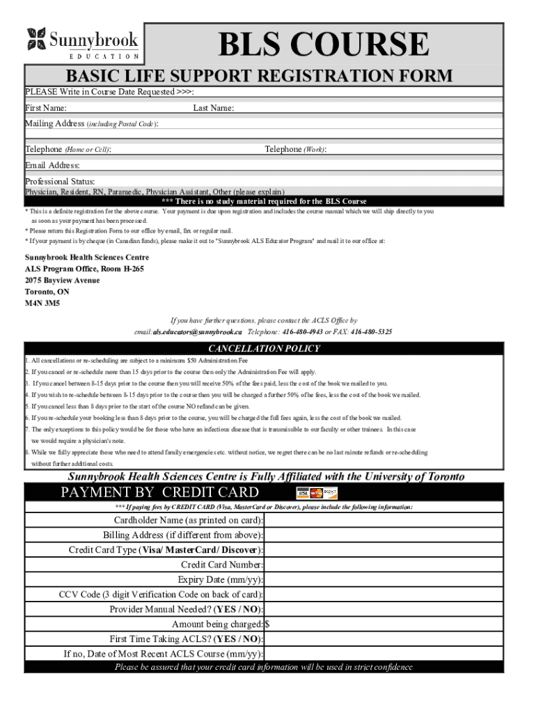 Fillable Online Basic Life Support (BLS)Training Program - HSI Fax ...
