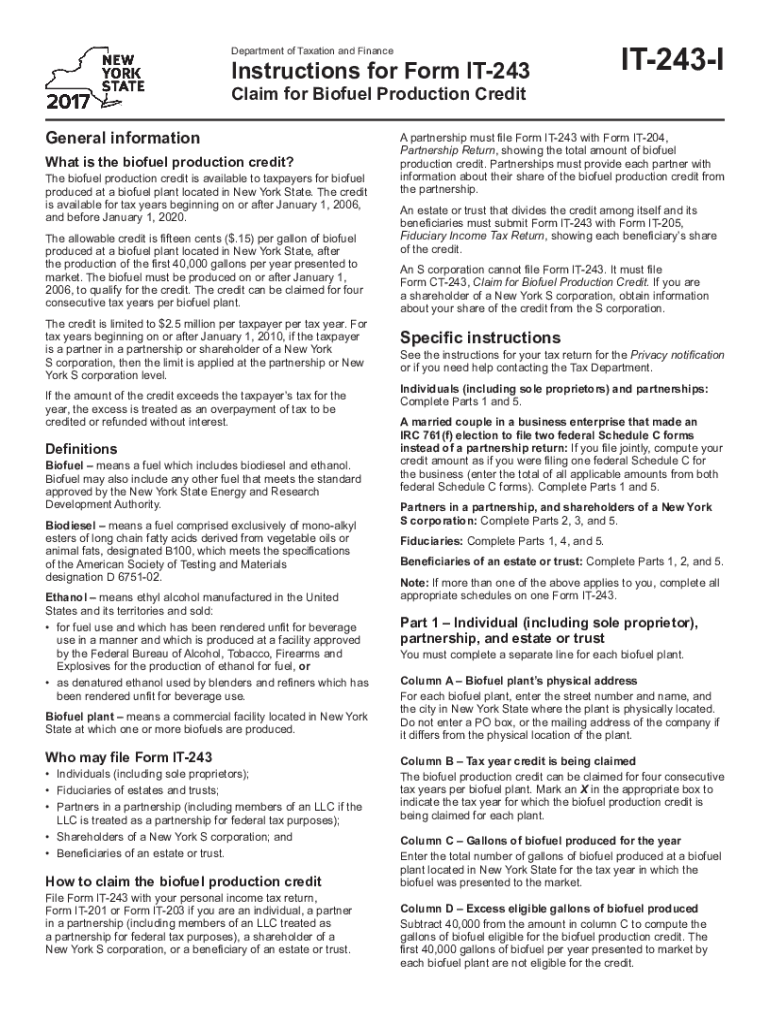Fillable Online Instructions for Form IT-243 - Tax.NY.gov Fax Email ...