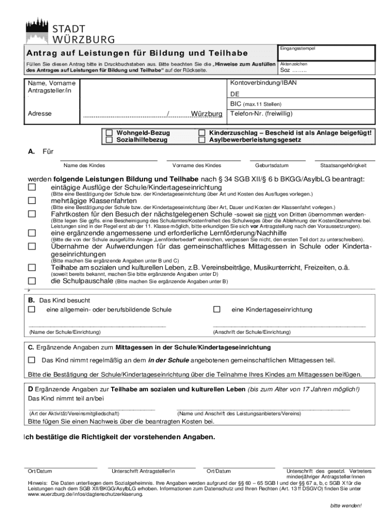 Ausfüllbar Online Antrag auf Leistungen fr Bildung und Teilhabe im Kreis ... Fax Email Drucken ...