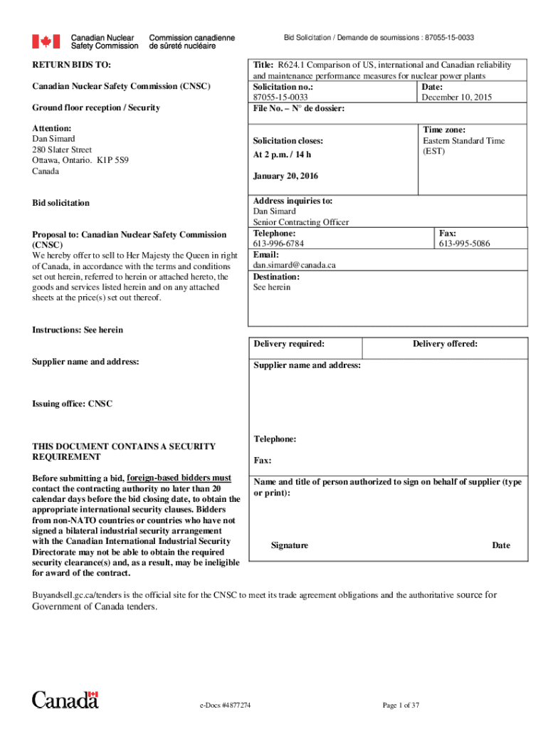 Fillable Online Bid Solicitation / Demande de soumissions : 87055-15 ...