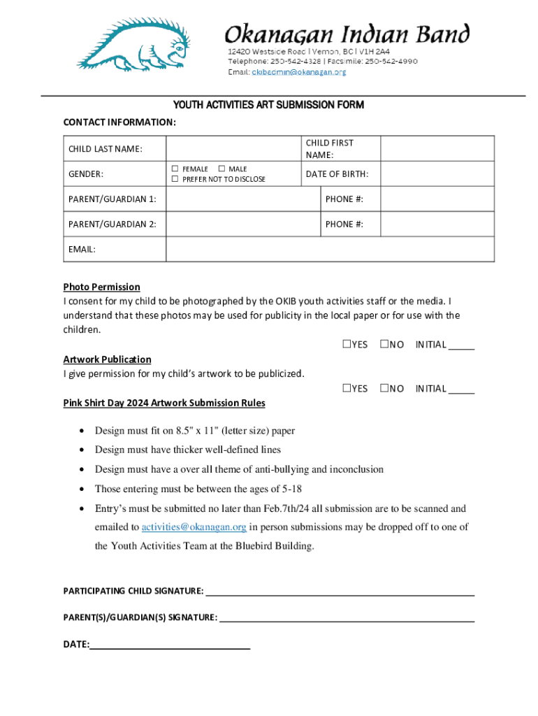Fillable Online youth activities art submission form Fax Email Print ...