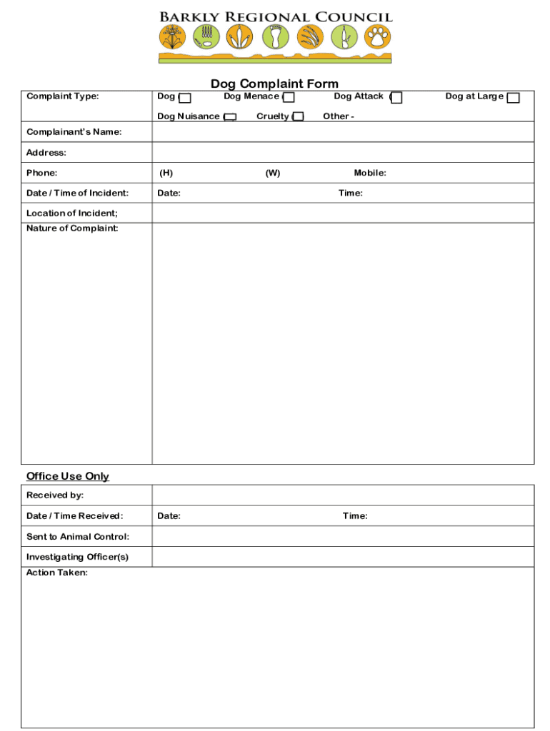 Fillable Online Dog Law Complaint Form Fax Email Print - pdfFiller
