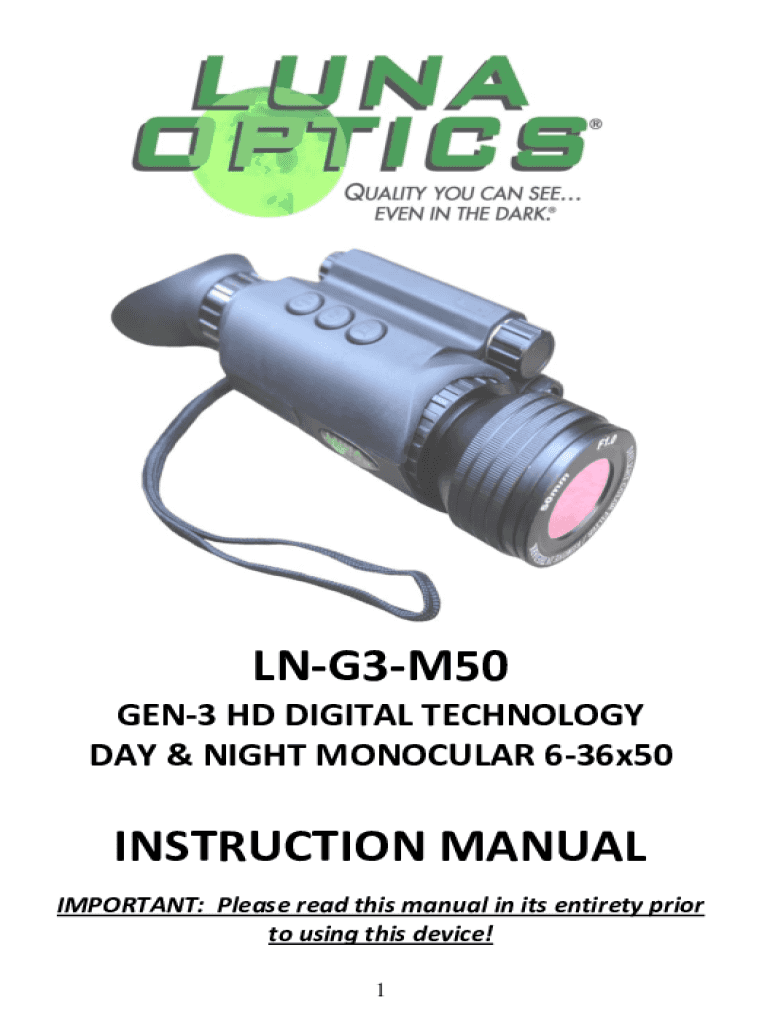 Fillable Online Luna Optics 6-36x50mm Gen-3 Digital Day / Night Vision ... Fax Email Print ...