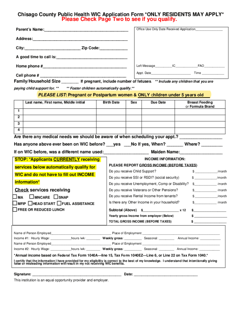 Fillable Online Form CenterWomen, Infants, and Children (WIC) ... Fax ...