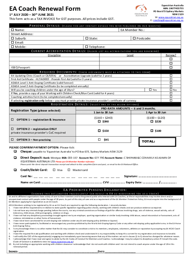 Fillable Online EA New Coach Registration Form 22/23 Fax Email Print ...