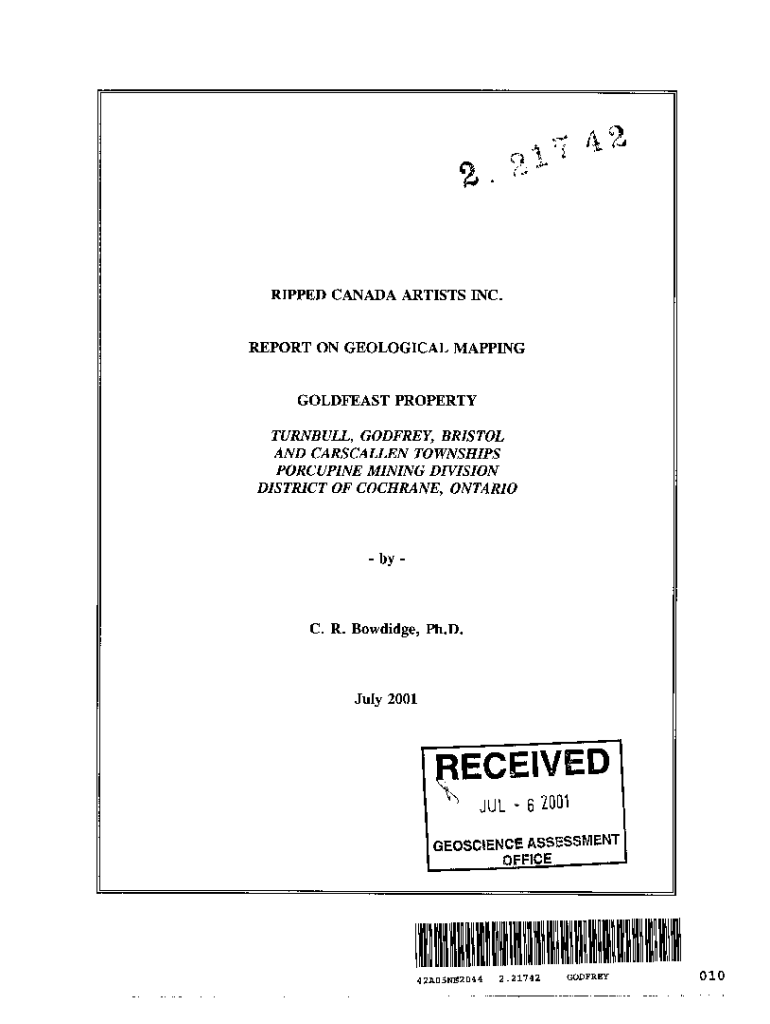 Fillable Online RPT ON GEOL MAPPING GOLDFEAST PROP TURNBULL GODFREY ...
