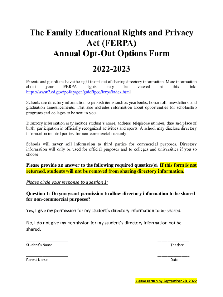 Fillable Online The Family Educational Rights and Privacy Act (FERPA) ... Fax Email Print ...