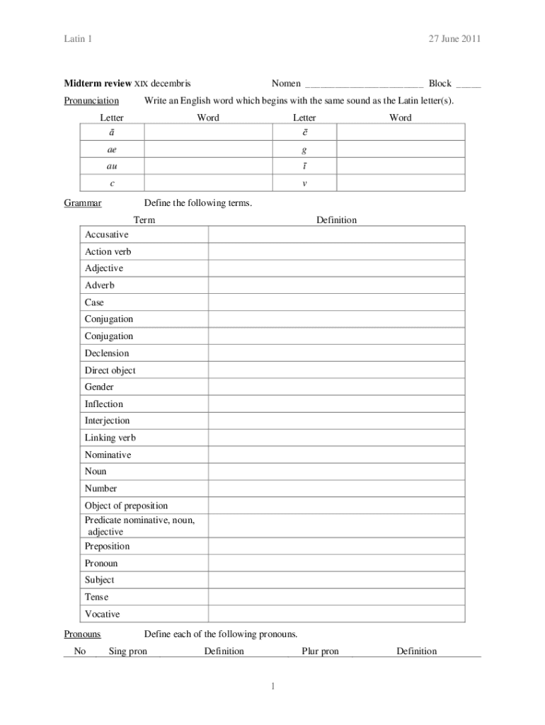 Fillable Online Latin I The Pronunciation of Latin I. The Alphabet Fax ...