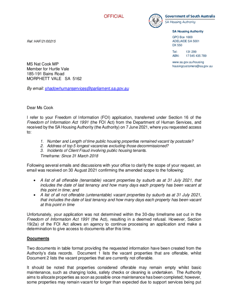Fillable Online Cook, Hon Natalie MP - State Member for Hurtle Vale Fax ...
