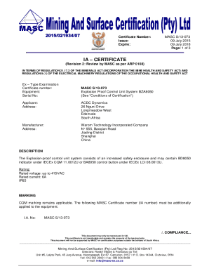 Fillable Online Mining And Surface Certification (Pty) Ltd Fax Email ...