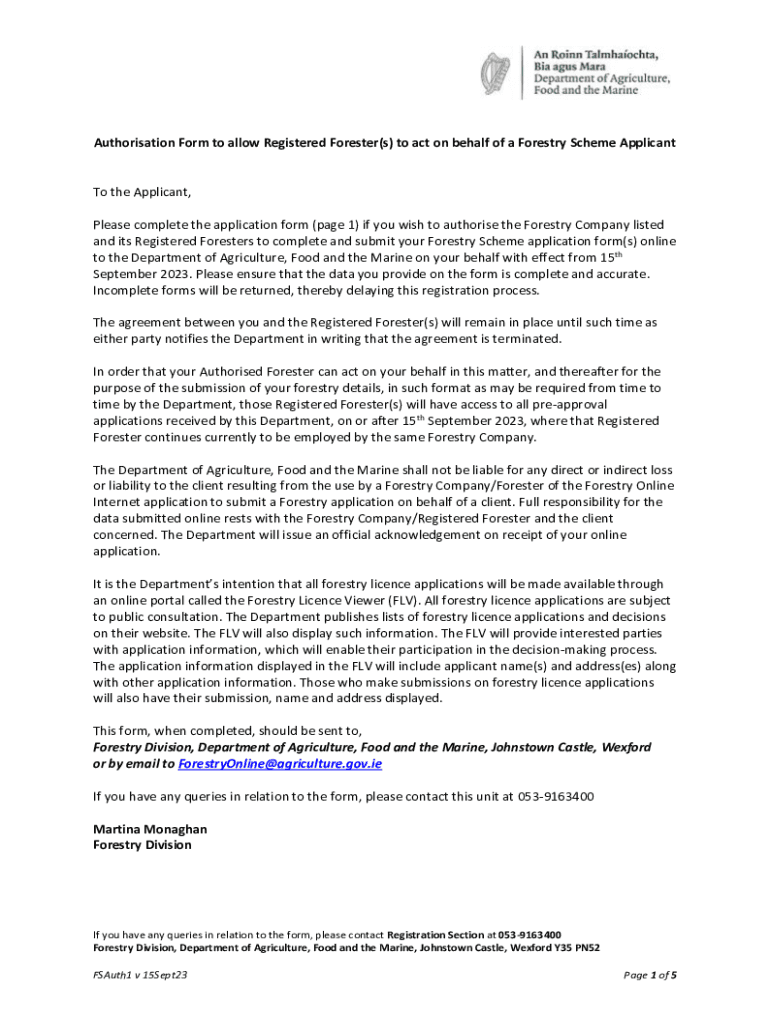 Fillable Online Authorisation Form to allow Registered Forester(s) to ...