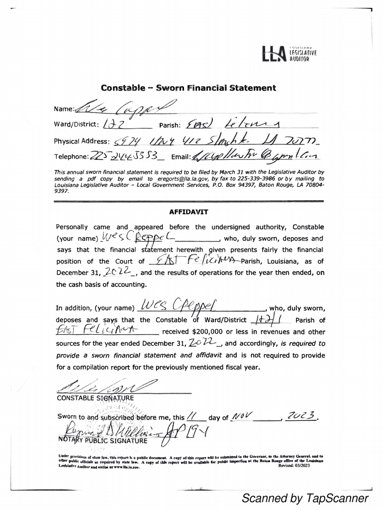 Fillable Online East Feliciana Parish Constable District 1. 72223900 ...