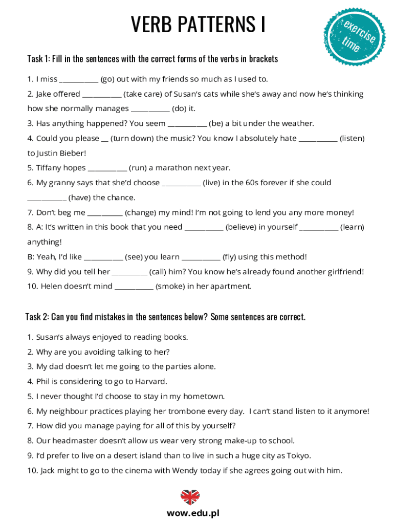 Fillable Online Analyzing Verb Forms and Identifying Grammatical Errors Fax Email Print - pdfFiller