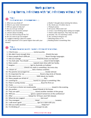 Fillable Online verb patterns A2/B1 Fax Email Print - pdfFiller