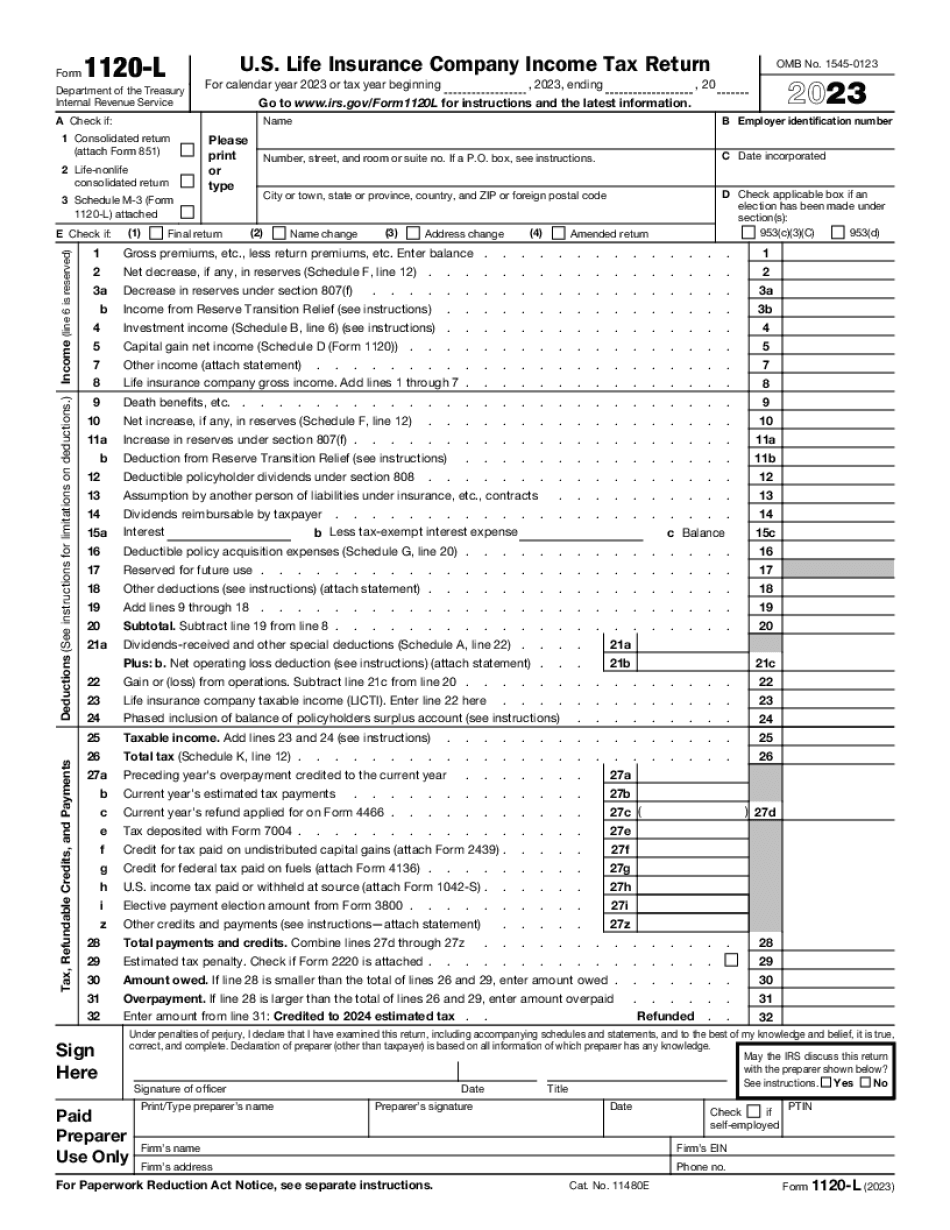 2024 form 1120-l - Fill online, Printable, Fillable Blank