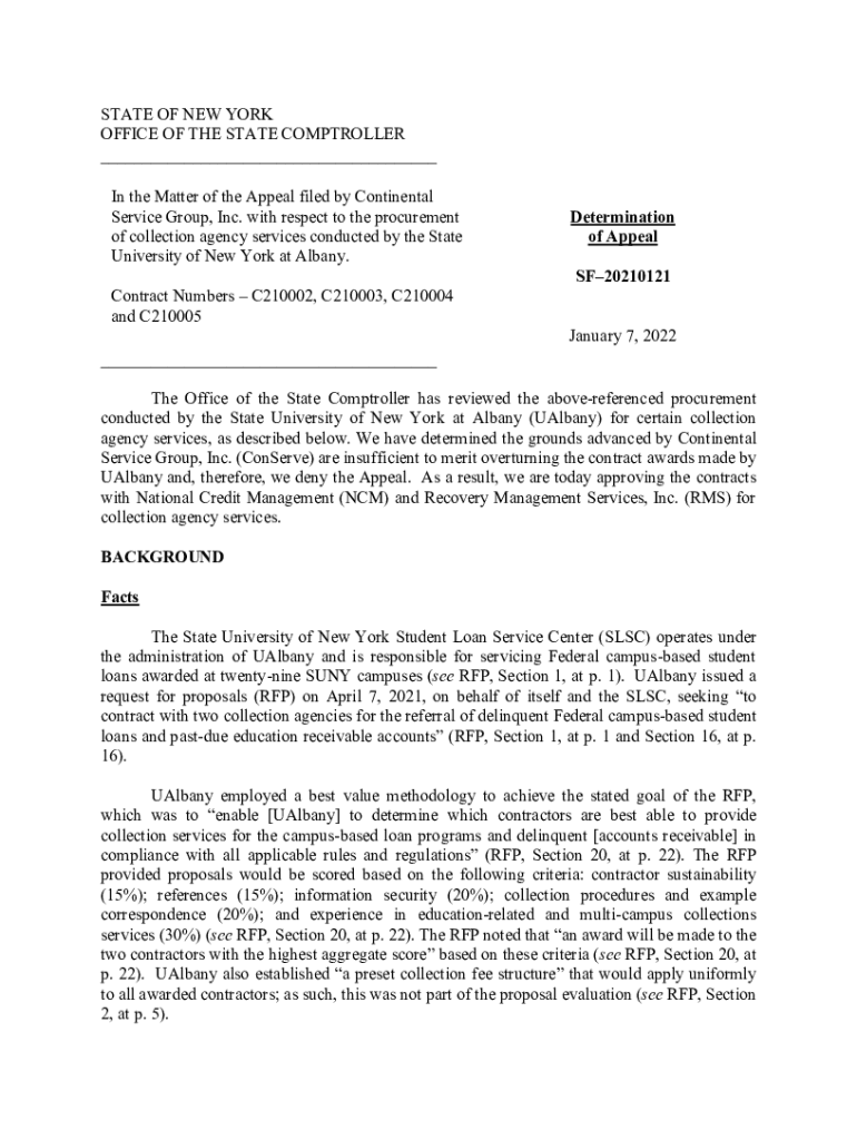 Fillable Online OSC Bid Protest Determination re Collection Agency ...