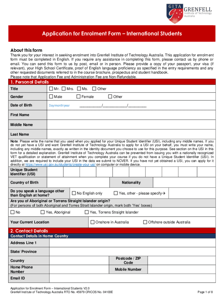 Fillable Online Application for EnrolmentInternational Students ...