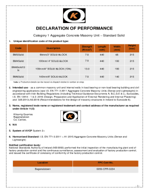 Fillable Online Declaration of Performance - 20N/mm Concrete Block ...