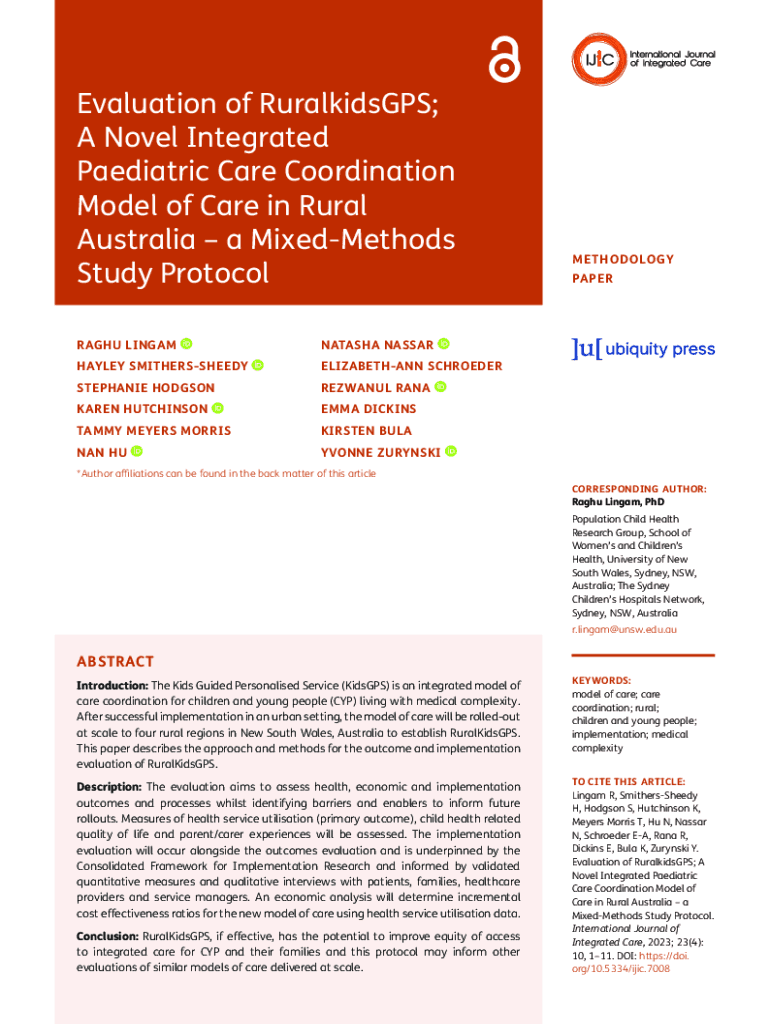 Fillable Online an integrated model of paediatric care coordination in ...