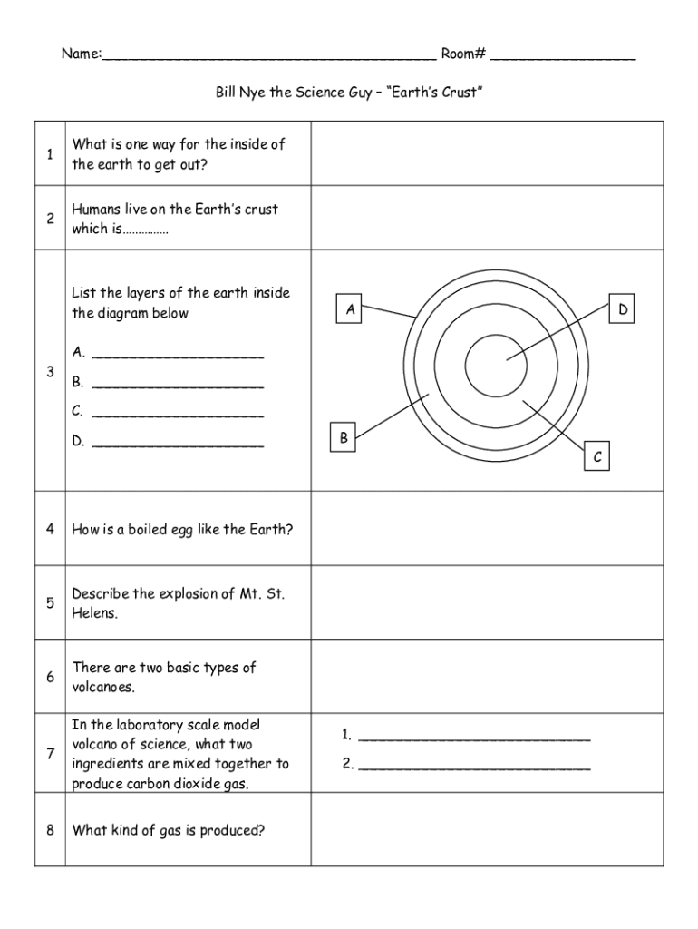 Fillable Online Name: Room# Bill Nye the Science GuyEarth's Crust 1 ...