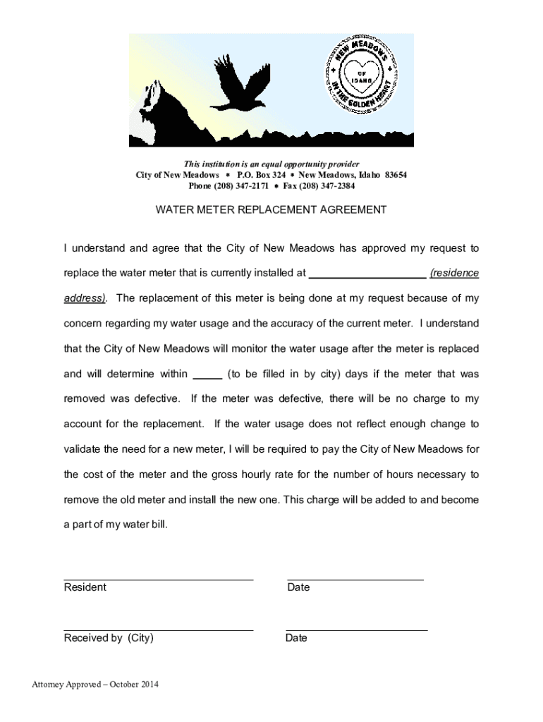 Fillable Online Approved Water Meter Replacement Agreement.doc Fax ...