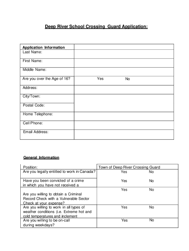 Fillable Online Deep River School Crossing Guard Application Fax Email ...