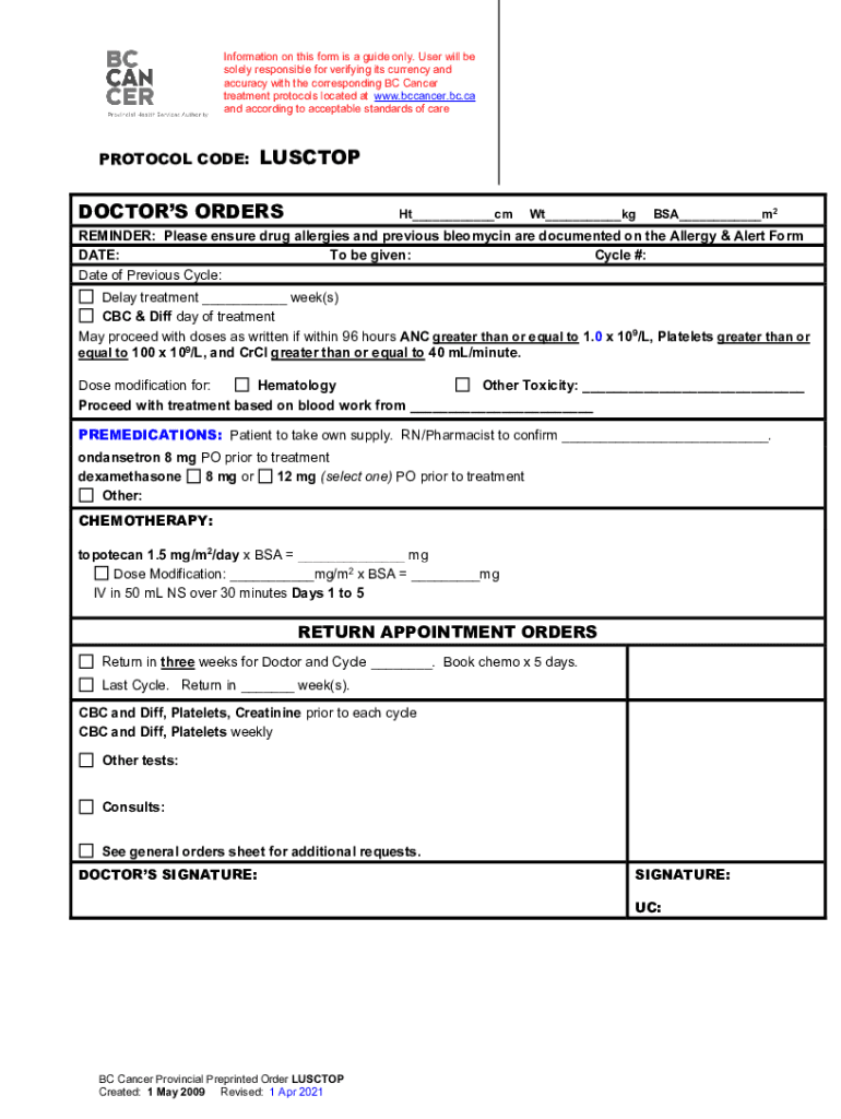 Fillable Online BC Cancer Protocol Summary for Treatment of Extensive ...