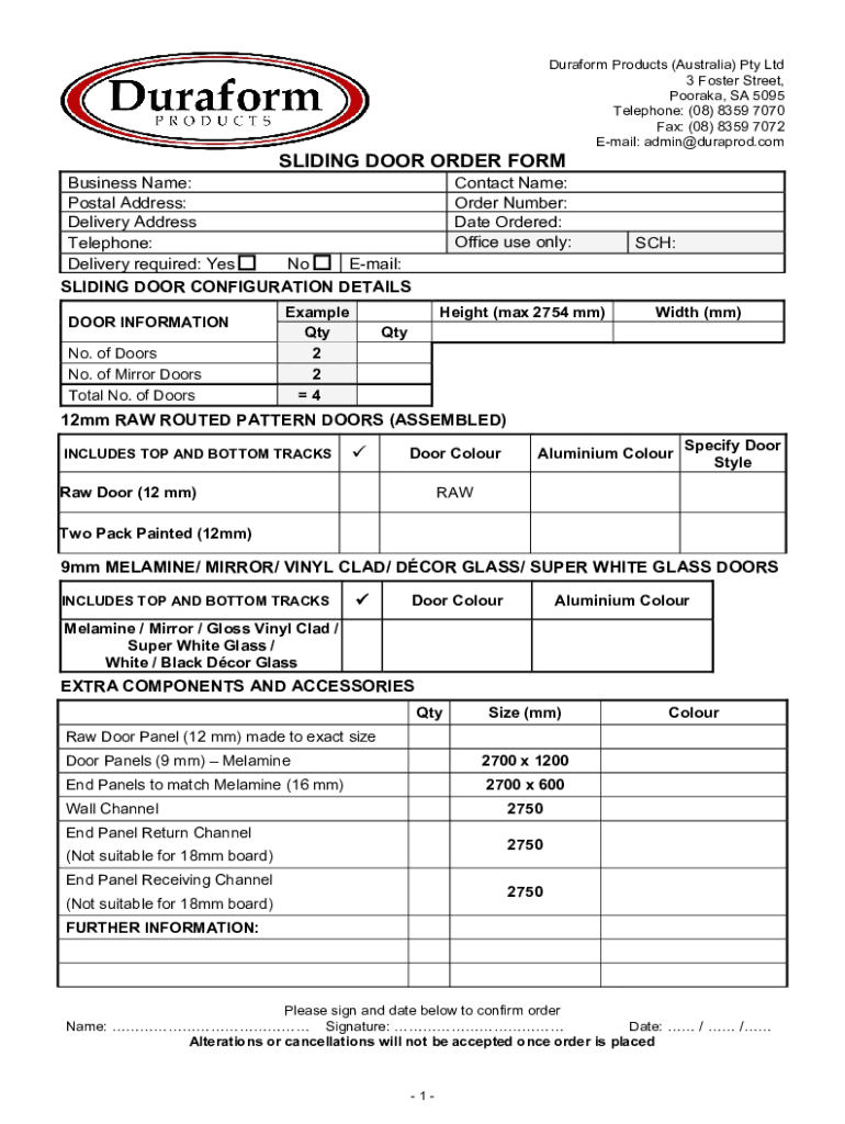 Fillable Online Sliding Door Order Form Fax Email Print - pdfFiller