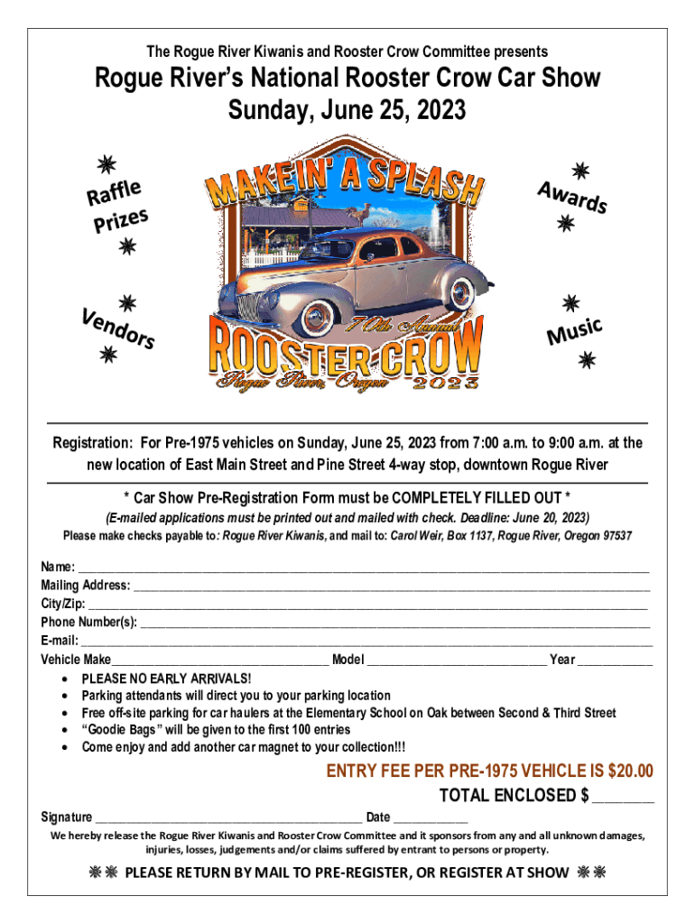 Fillable Online Announcing Rogue River's National Rooster Crow Car Show ...