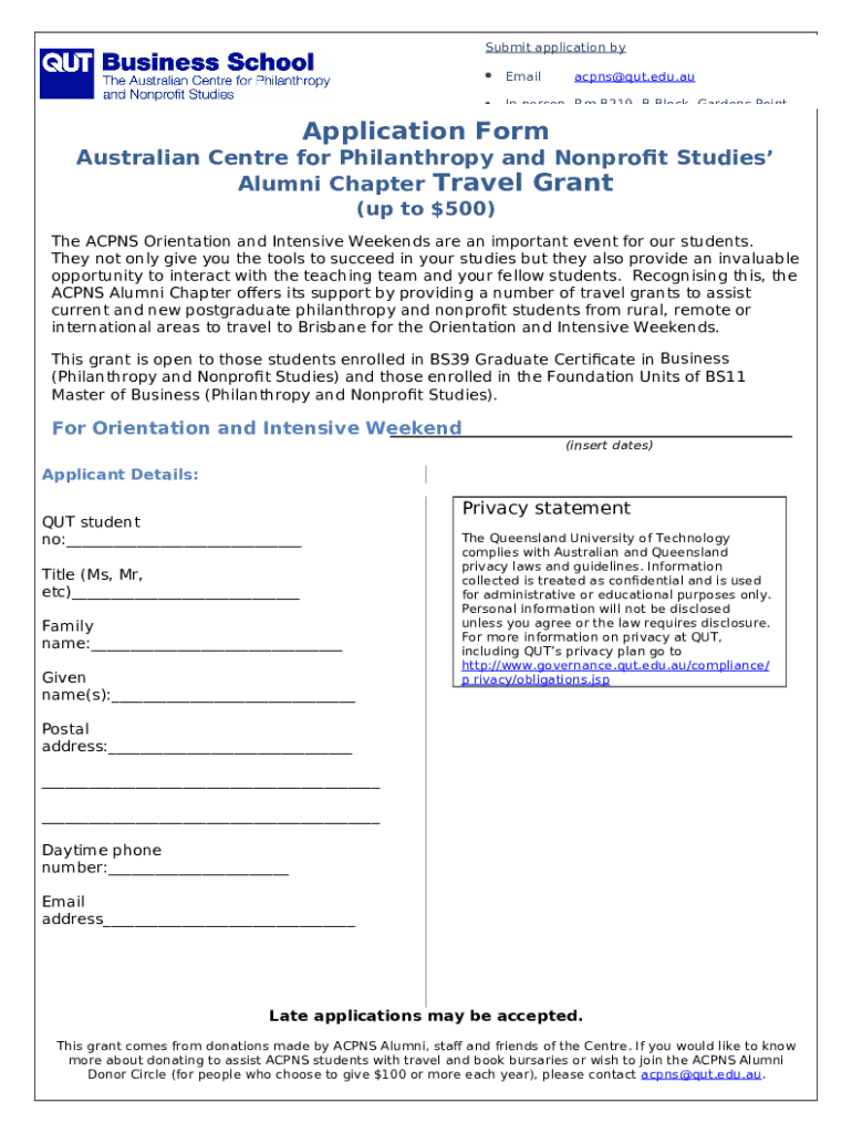 ACPNS Travel Grant application Doc Template | pdfFiller