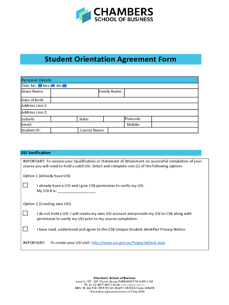 Fillable Online Student Orientation Agreement Form Fax Email Print - pdfFiller