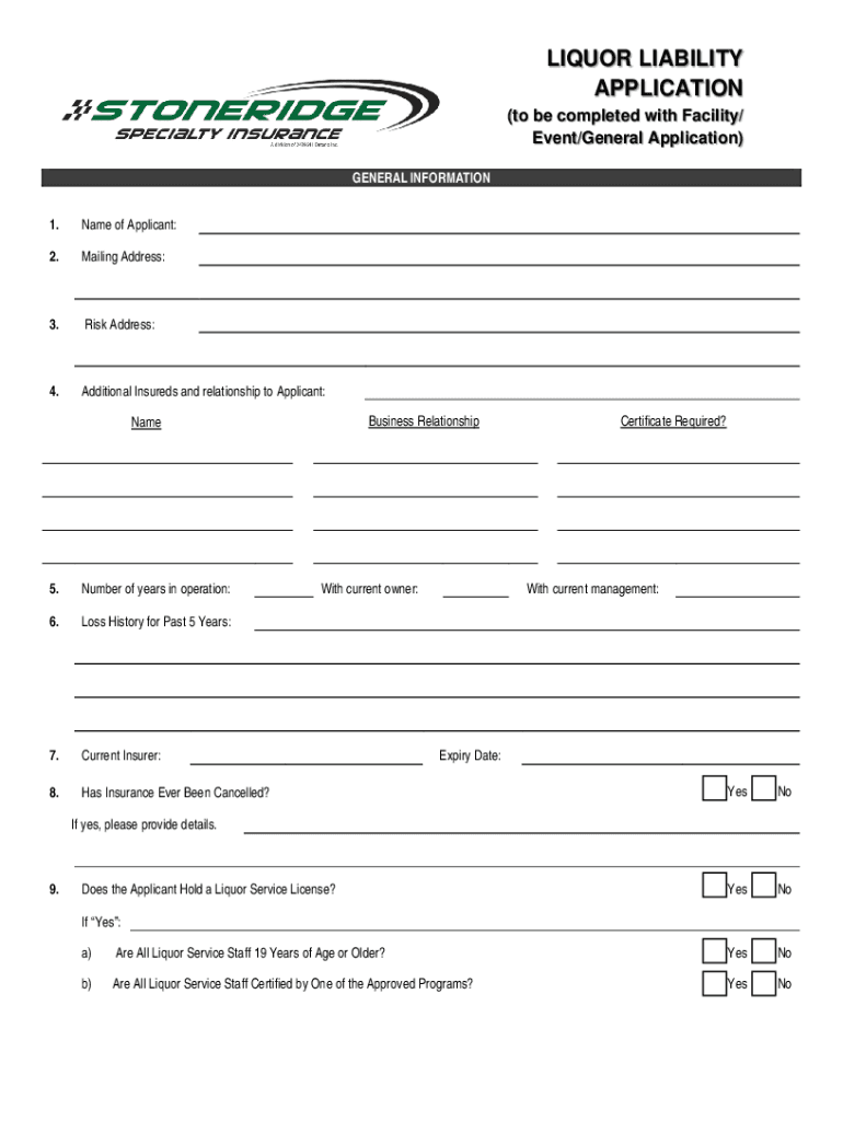 Fillable Online SPECIAL EVENT LIABILITY APPLICATION. 1. Insured ... Fax ...